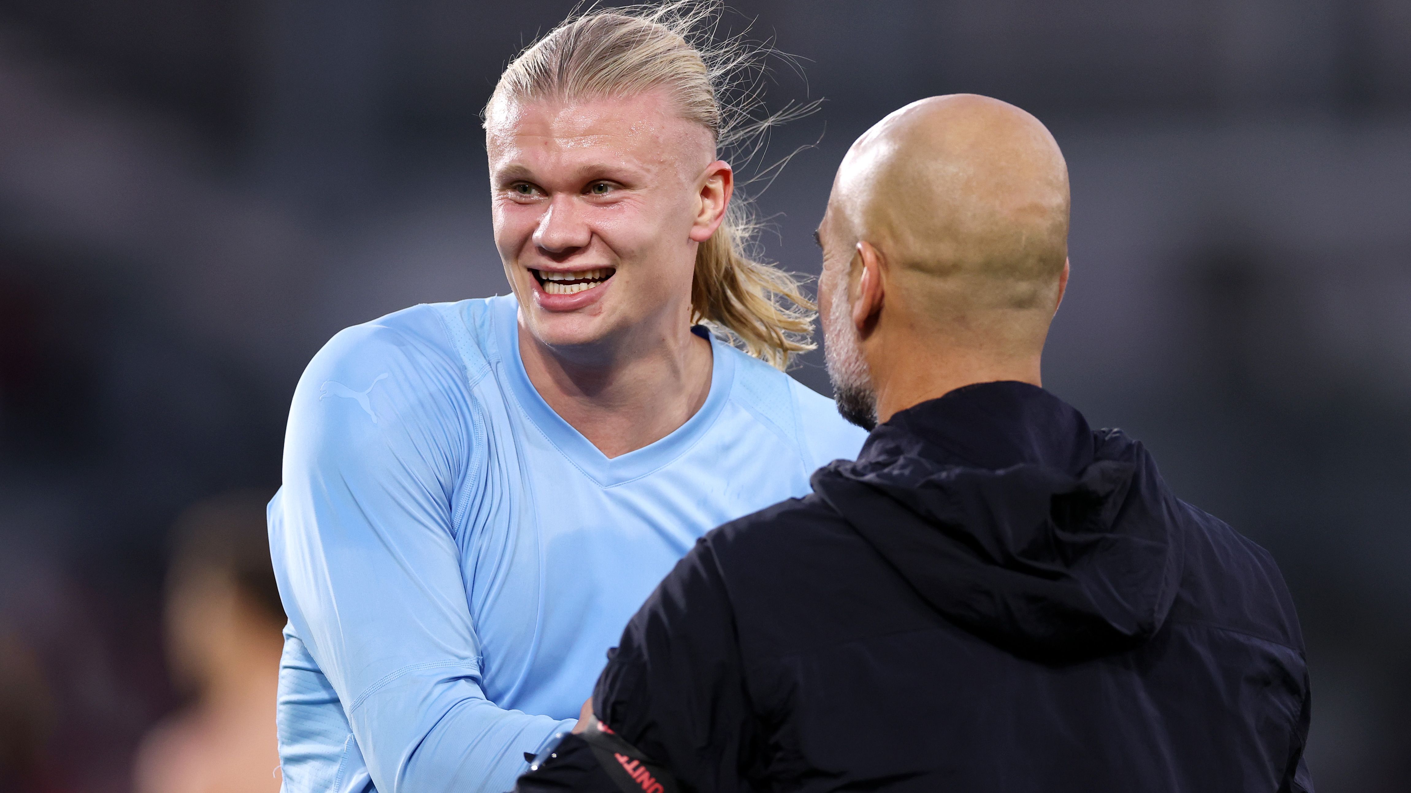 Pep Guardiola reveals talks with Erling Haaland after '50 million'-goal striker powers Man City ...